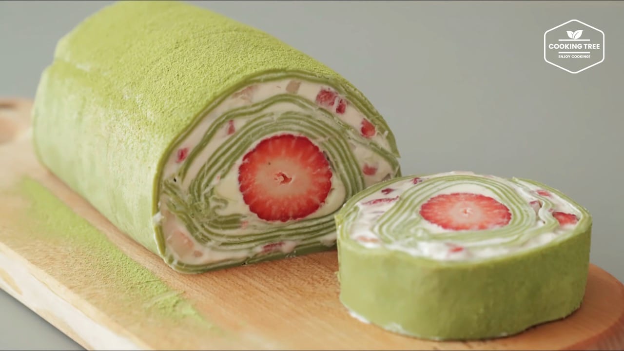 Strawberry Green tea Crepe Cake Recipe - Cooking Tree