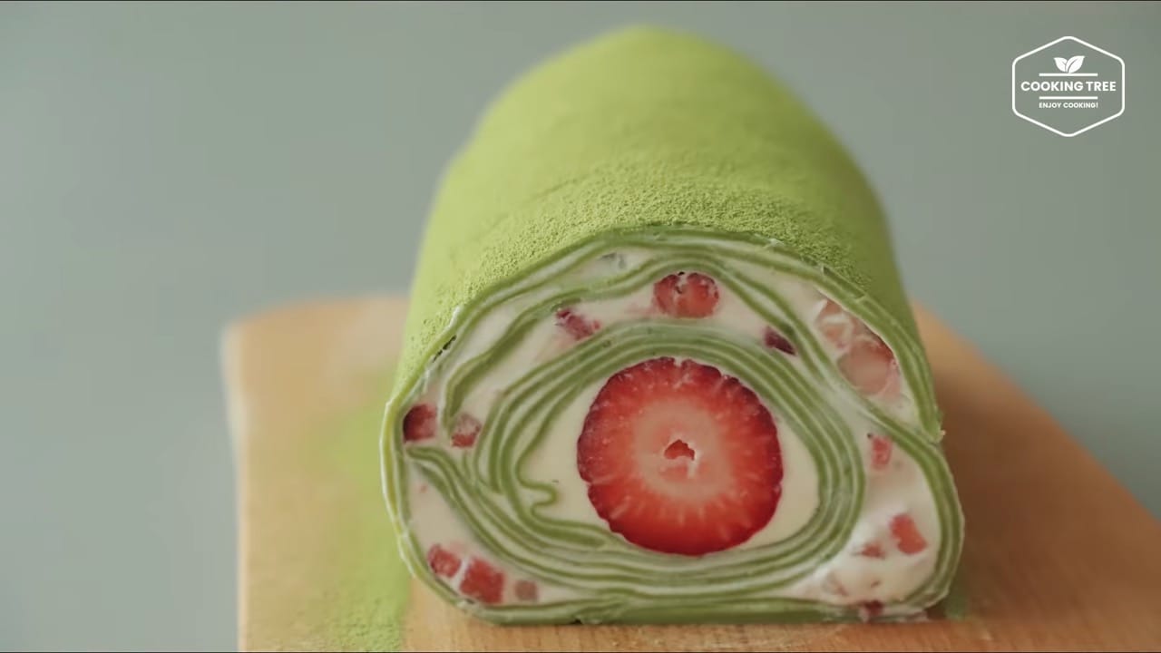 Strawberry Green tea Crepe Cake Recipe - Cooking Tree