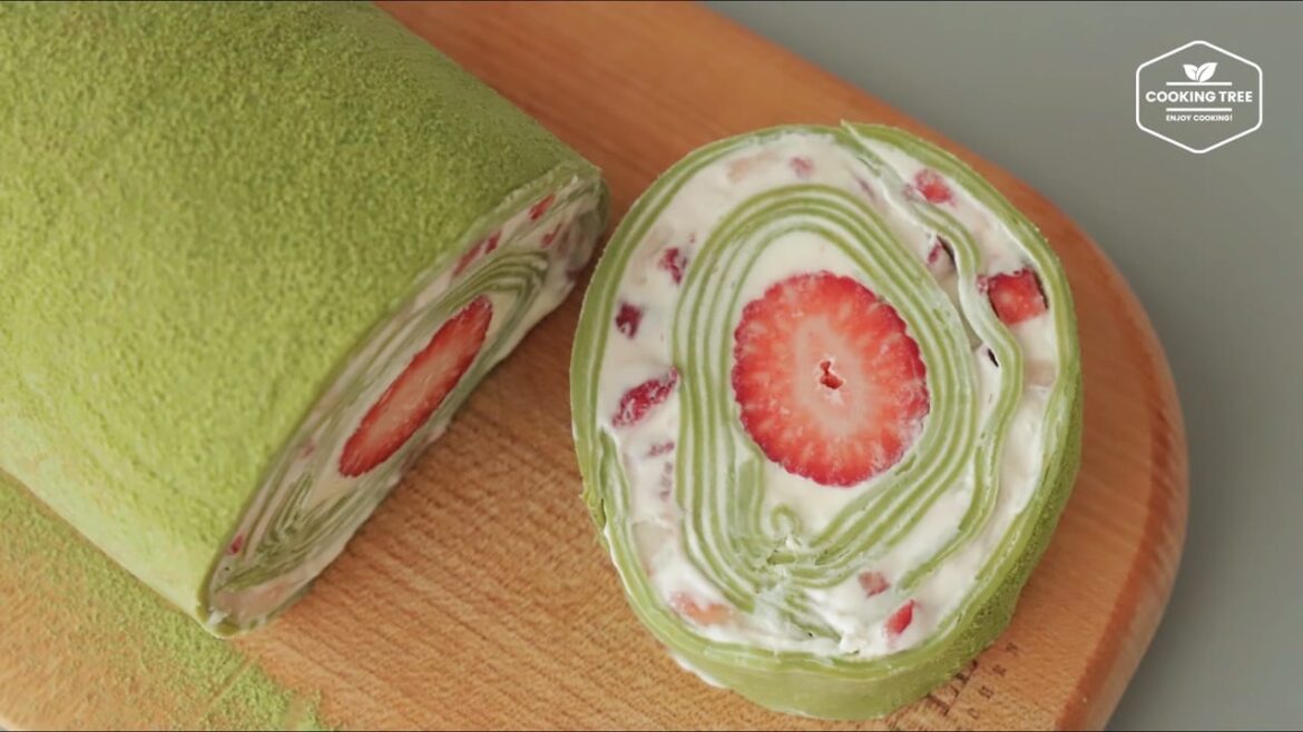 Strawberry Green tea Crepe Cake Recipe - Cooking Tree