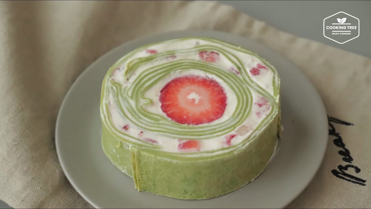 Strawberry Green tea Crepe Cake Recipe - Cooking Tree