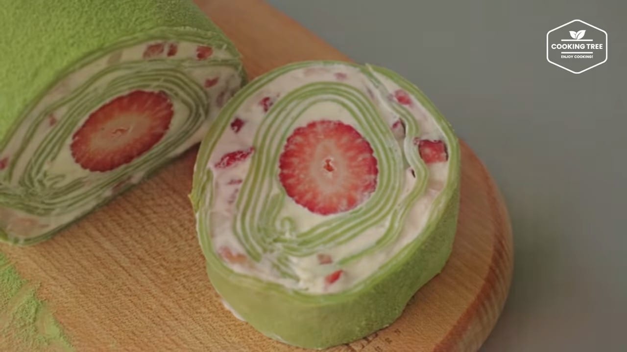 Strawberry Green tea Crepe Cake Recipe - Cooking Tree