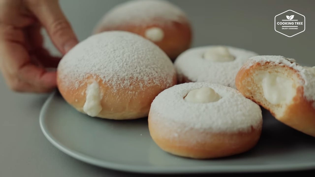 Milk Custard Cream Donut Recipe | Cooking Tree