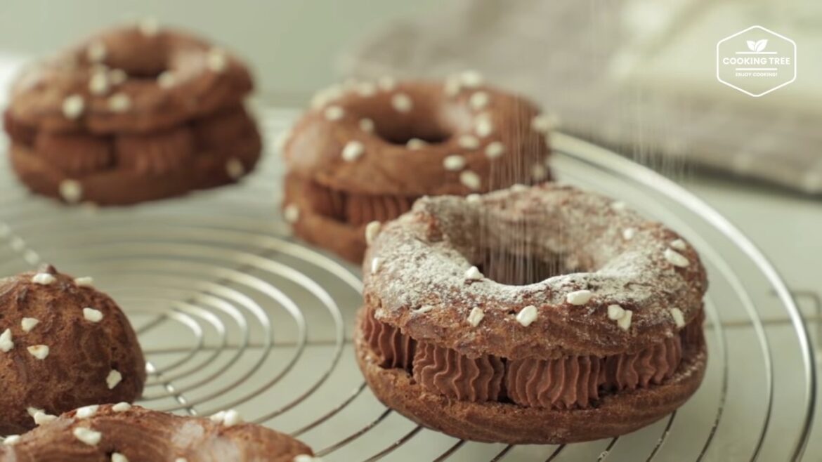 Chocolate choux donut Recipe (Choco cream puff)