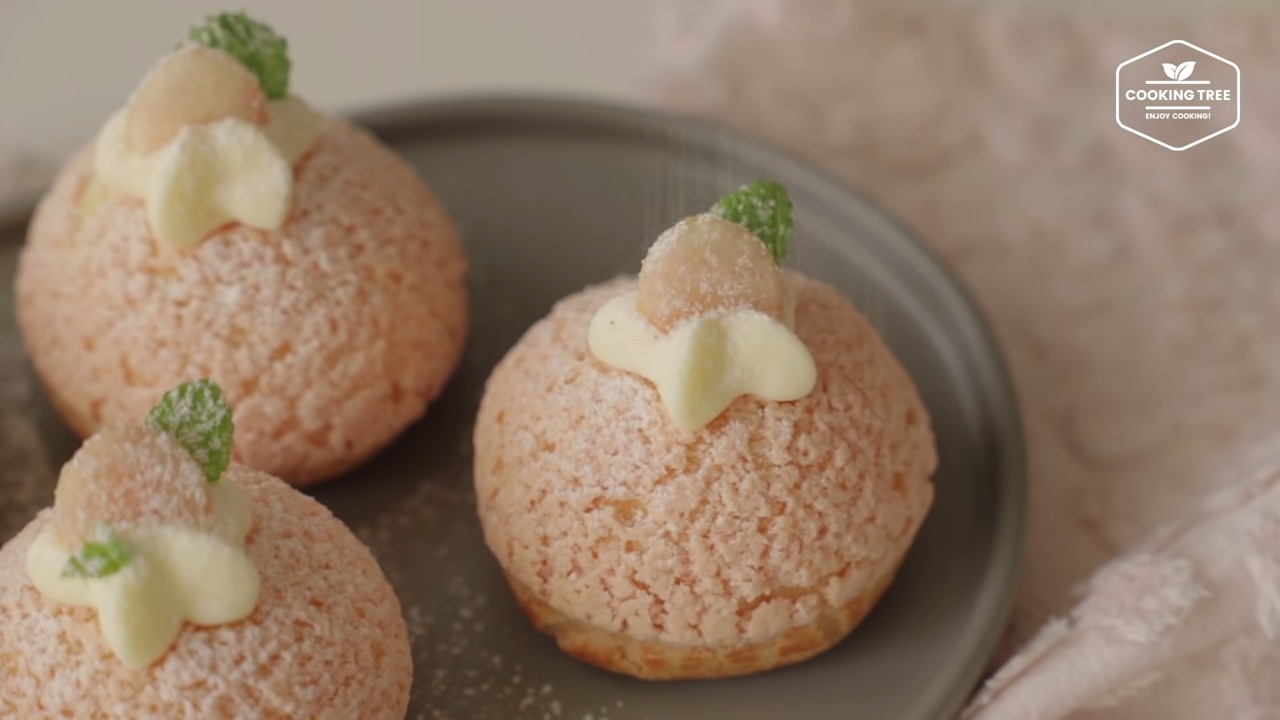 Peach Cookie Choux (Cream puff) Recipe