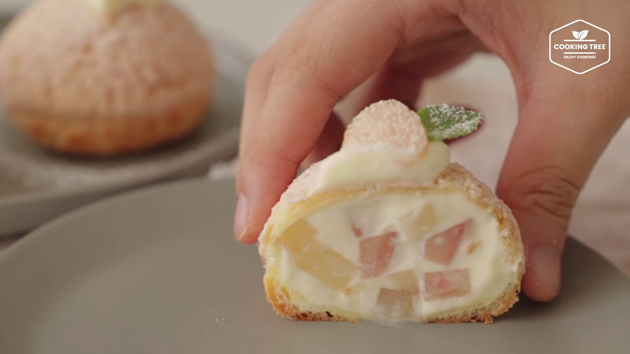 Peach Cookie Choux (Cream puff) Recipe